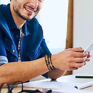 MengPa Mens Beaded Bracelets Matte Lava Rock Volcanic Stone Beads for Women Stretch Bracelet Brown Tiger Eye Fashion Jewelry US4543C