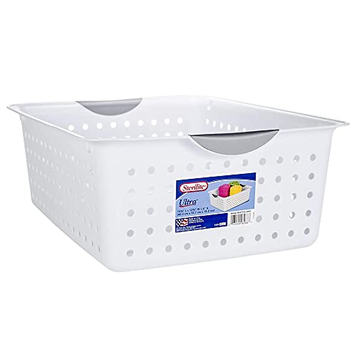 Sterilite Large Ultra Plastic Durable Storage Bin Tote Baskets with Comfortable Handles for Household and Office Organization, White, 12 Pack