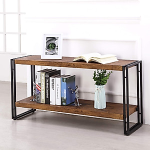 FIVEGIVEN 2 Shelf Bookcase Small Display Book Shelf Rustic Industrial, Brown