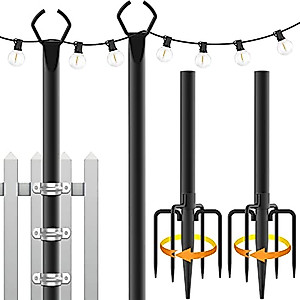 Mutovlin 2 Pack String Light Poles,10 Ft Light Poles for Outside String Lights,Outdoor Light Poles with Fork,Metal Poles Stand for Patio Deck Backyard