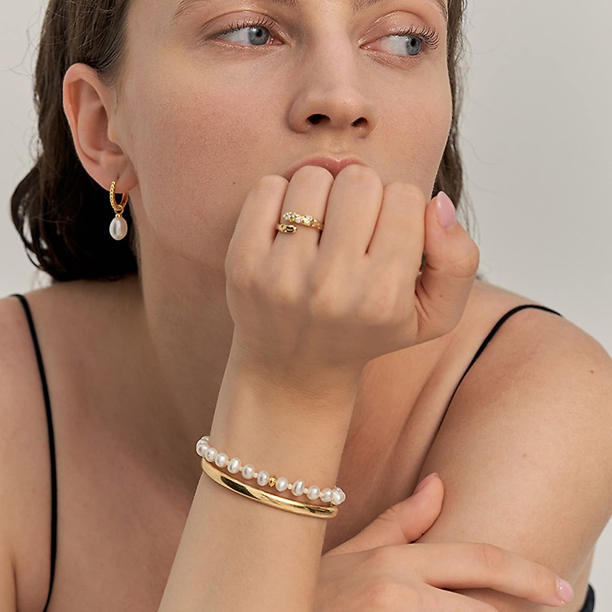 HAIAISO 6MM 14K Gold Plated Bracelet Bangle Bracelet for Women Plain Polished Bracelet Couple Valentines Day Gifts