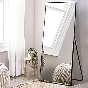 NeuType Full Length Mirror Wall Mirror 64"x21" Black Aluminum Alloy Standing Mirror Frame Full Body Mirror Floor Mirror for Living Room Bedroom Hallway Dressing