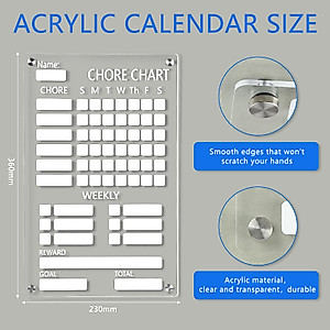 Seajan Acrylic Chore Chart for Kids Magnetic Clear Chore Chart for Fridge Acrylic Dry Erase Calendar Board Weekly Reward Chores Chart with Marker and Eraser for Kids(Delicate, 14 x 9 Inch)
