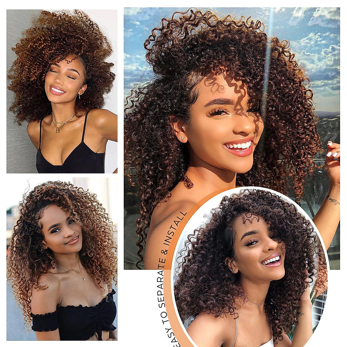 LADY MIRANDA Brown Color Afro kinky Curly Braiding Hair Extensions Jerry Curl Crochet Hair 3X Braid Hair Mixed Dark Brown to Light Brown Short Synthetic Hair Styles (Black&brown)