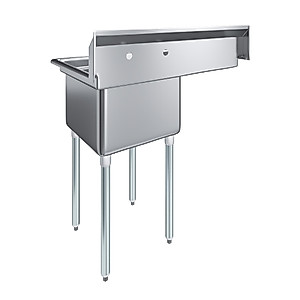 One Compartment Stainless Steel Commercial Kitchen Prep & Utility Sink with Left Drainboard | Bowl Size 18" x 18" X 12" | NSF