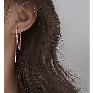 Chain Earrings for Women 18K Gold Plated Dainty Bar Drop Dangle Earrings Long Threader Earring Hypoallergenic Line Dangly Jewelry Gift for Teen Girls Women (Gold Plated/chain stud)