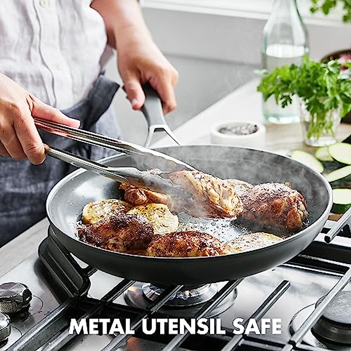 GreenPan York Hard Anodized Healthy Ceramic Nonstick 8" and 10" Frying Pan Skillet Set, Durable Forged Base, Scratch Resistant, Ergonomically Designed Silicone-Wrapped Handles, PFAS-Free, Gray