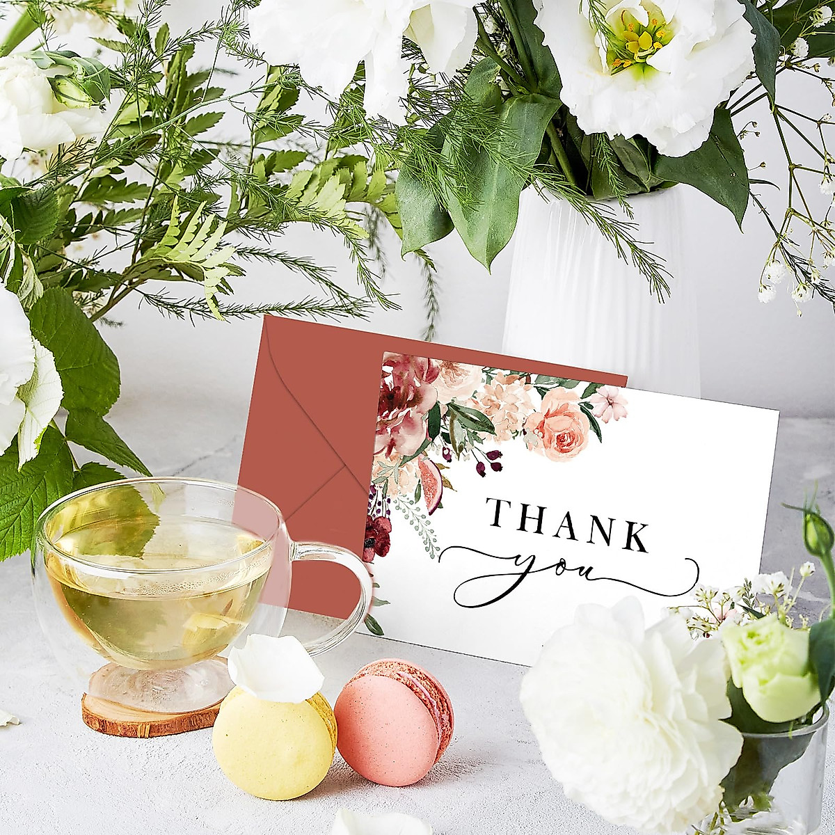 Whaline 24 Pack Floral Thank You Cards Bulk Watercolor Flower Thank You Note Cards with Envelopes Stickers for Fall Wedding Bridal Shower Birthday Invitation