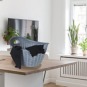 Elly décor Rattan 7.9 gallons Oval Plastic Laundry Basket, Laundry Basket with Cutout Handles, Washing Bin, Dirty Clothes Storage, Bathroom, Bedroom, Closet, 30 lts Blue