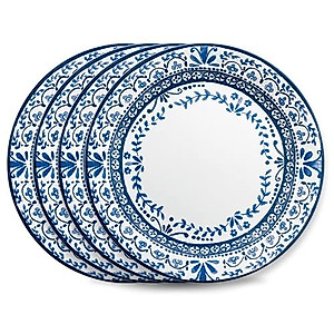 Corelle Vitrelle 4-Pieces 10.25" Glass Dinner Plates, Chip & Crack Resistant Glass Dinnerware Set Plates, Portofino