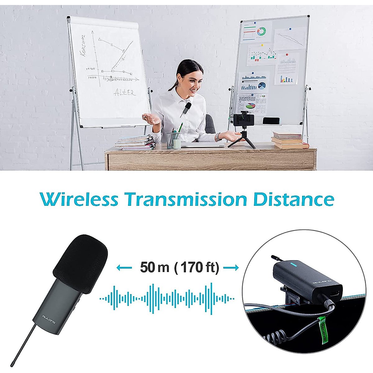 Alilong UHF Wireless Lavalier Lapel Microphone System, Lavalier Mic for Camera, iPhone, Android, Wireless Recording Mic for YouTube, Interview, Vlogging - 1TX