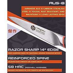 KESSAKU 4-Inch Paring Knife - Spectre Series - Forged Japanese AUS-8 High Carbon Stainless Steel - Pakkawood Handle with Blade Guard