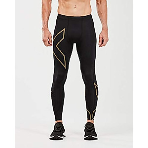 2XU Men's Light Speed Compression Tights - Lightweight & Flexible Support for Improved Running Performance - Black/Gold Reflective - Size Medium