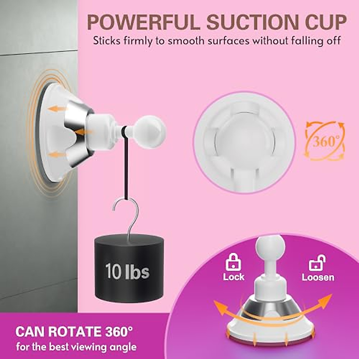 Upgraded 10x Magnifying Lighted Makeup Mirror with Natural White LED Lights, 360°Swivel Portable Cordless Makeup Mirrors with Locking Suction Base for Home Bathroom Shower and Travel (Medium)