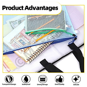 Mardatt 7Pcs 19” x 25” Art Portfolio Storage Bag with Handle and Zipper, 3 Sizes Waterproof Poster Storage Bag Mesh Folder Organizers Transparent Pencil Bag for Bulletin Board Painting