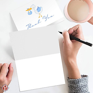 Baby Boy Blue Stork Thank You Greeting Cards, Baby Shower Greetings, Invitation Congratulations Celebration Celebratory Appreciation Gift Cards – 25 per Pack, Envelopes Included – 4.25" x 5.5"