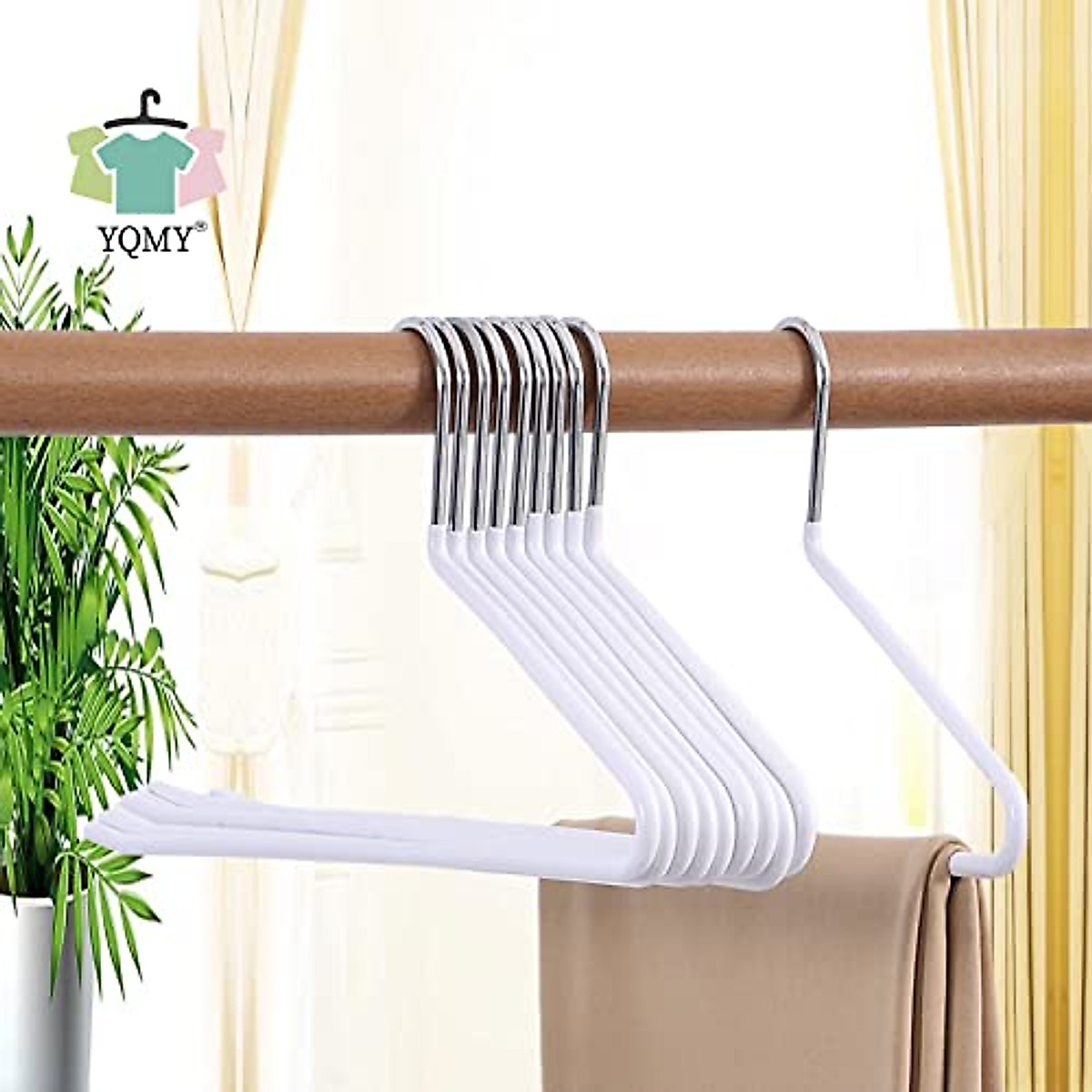 YQMY Pants Hangers Slack/Trousers Hangers 10 Pack, Open Ended Design Space Saving Slim Strong and Durable Anti-Rust Chrome Metal Hangers (White Heavy Duty)