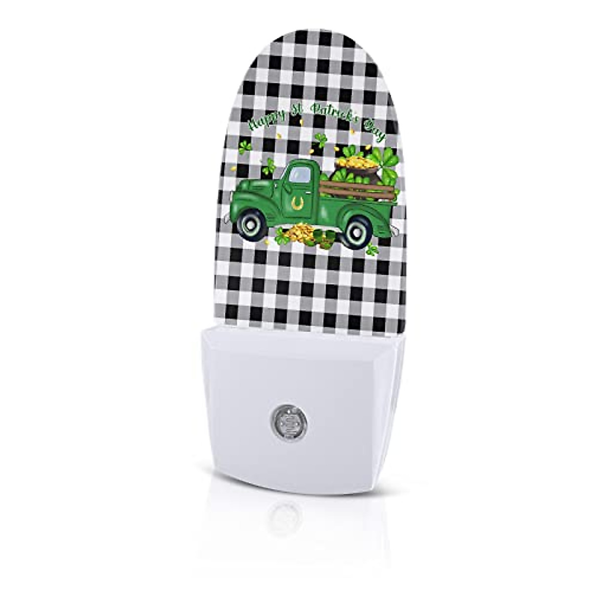St. Patrick's Day Night Light, LED Plug in Night Light, Black and White Checkered Green Truck Clover Gold Night Lights with Dusk to Dawn Sensor Decorative Kids/Adults Nightlight for Bedroom Bathroom
