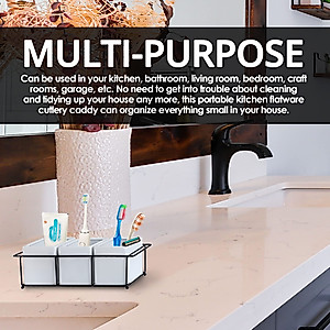 3 Piece Ceramic Flatware Holder with Metal Rack, Porcelain Silverware Caddy, Silverware Cutlery, Perfect for Home, Kitchen & all gatherings with friends, family