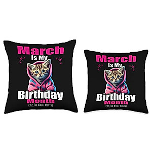 Birthday Party Cat Kitten Design March, Yep The Whole Month Kitten Birthday Throw Pillow, 16x16, Multicolor
