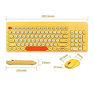 Wireless Keyboard with Mouse Combo, 2.4G Full Size Keyboard with Round Keycap and Silent Optical Mice Set for Computer PC Laptop (Yellow)