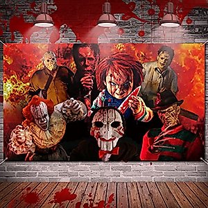 Horror Movie Character Backdrop Banner Horror Decor for Birthday Halloween Party Decorations Classic Scary Movie Character Background for Photo Booth Props Horror Birthday Decorations
