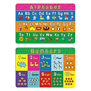 Patelai 4 Pcs Educational Preschool Placemat for Toddler and Kid, Non Slip Washable Reusable Learning Placemat for Nursery Homeschool Kindergarten Classroom Supplies(Alphabet, Shape, Color, Number)