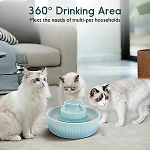 Lawfery Ceramic Cat Water Fountain, 2.1L/71oz Cat Fountain with 3 Carbon Filters and 2 Quiet Pumps, Cupcake Pet Water Dispenser for Cats and Dogs (Light Blue)