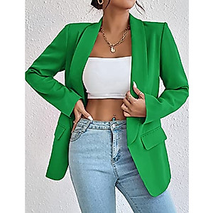 Perbai Women's Long Sleeve Open Front Blazer Casual Shawl Collar OL Work Office Suit Jacket(Green-XS)