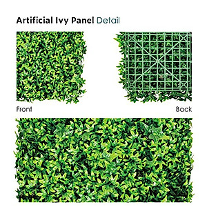 ECOOPTS 20" x 20" Artificial Grass Wall Faux Boxwood Panel Privacy Ivy Fence Screen Decoration for Backyard Garden Home Outdoor Indoor, Ivy, 6 Packs