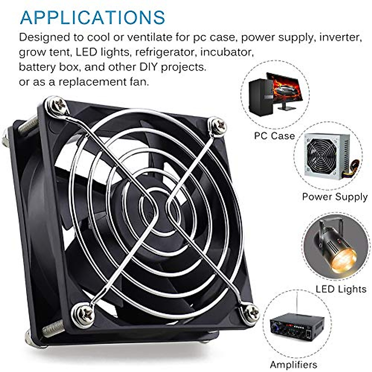 GDSTIME 80mm x 80mm x 25mm 12V Brushless DC Cooling Fan compatible with Desktop