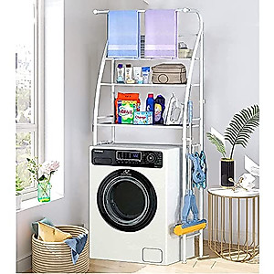 YISONHO 3-Tier Over The Toilet Storage Shelf Bathroom Laundry Room Organizer Rack Accessories Hanging Rod Bathroom Towel Rack (White)
