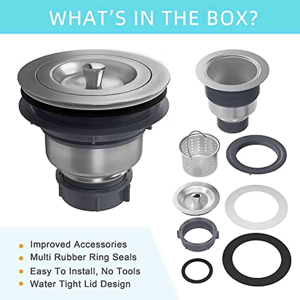 GETPRO Kitchen Sink Drain Strainer 3-1/2 Inch Sink Strainer Assembly Kit 304 Stainless Steel Removable Deep Waste Basket and Sealing Lid Kitchen Sink Drain Assembly Kit for Standard Kitchen Sink