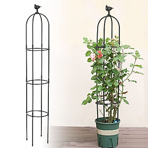 6 Feet Tall Garden Trellis for Climbing Plants Kalolary Garden Tower Obelisk Trellises Rustproof Metal Potted Plant Climbing Support for Indoor Outdoor Flowers Vegetable Fruits Vines Support (Black)