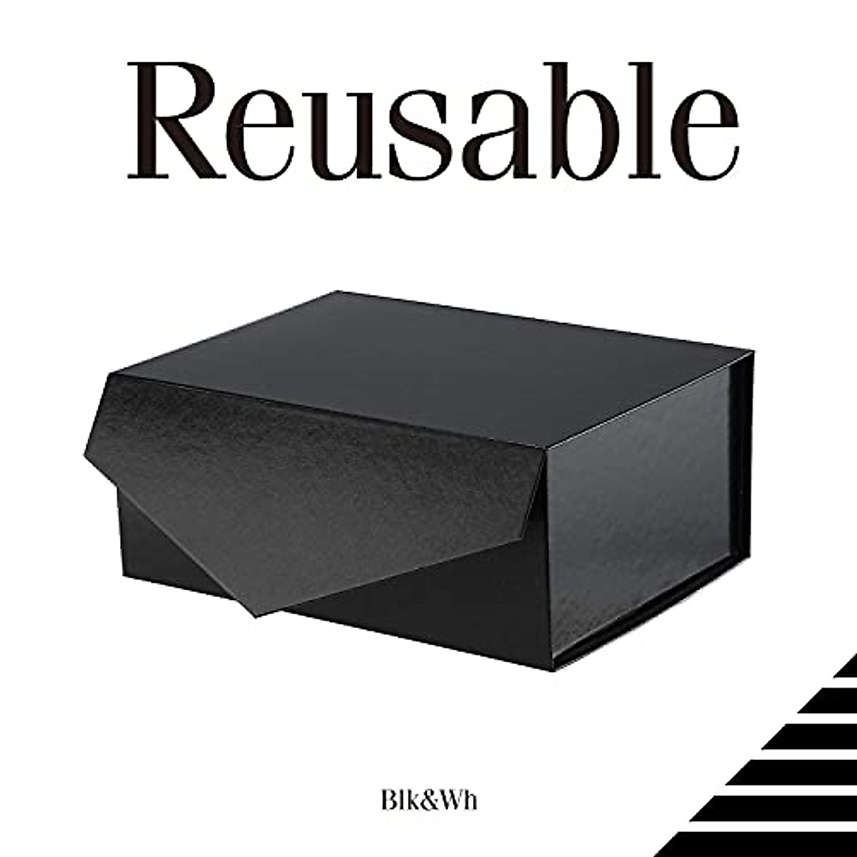 BLK&WH Gift Box 9x6.5x3.8 Inches, Black Gift Box, Groomsman Box, Collapsible Box with Magnetic Closure Lid for Gift Packaging (Glossy Black with Grass Texture)