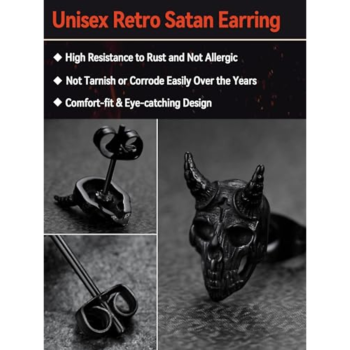 Punk Satan Stud Earrings 316L Stainless Steel Satanic Jewelry for Woman
