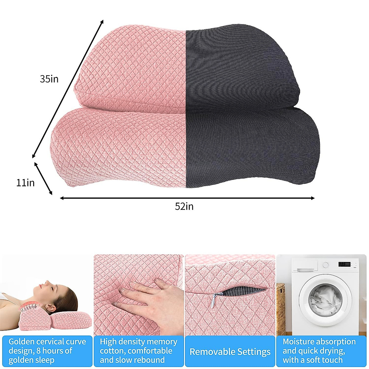 Rose Merry Neck Pillows for Pain Relief Sleeping, Neck Pillow for Neck Pain and Ergonomic Pillows for Sleeping, Orthopedic Pillows for Neck Pain, Sleeping for Back, Stomach, Side Sleeper, Pink…