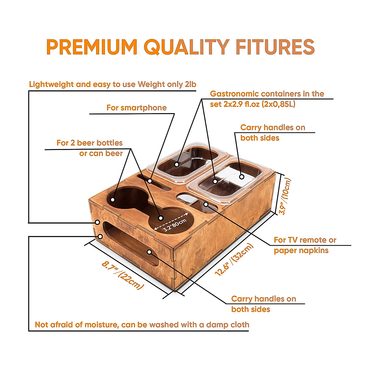 ROSTMARYGIFT Wood Beer Box - Gift for Beer Lovers, Dad, Man, Him, Father - Table Stand Caddy with slots for glasses, chips, nuts- Couch Organizer for Beverages, Remote Control