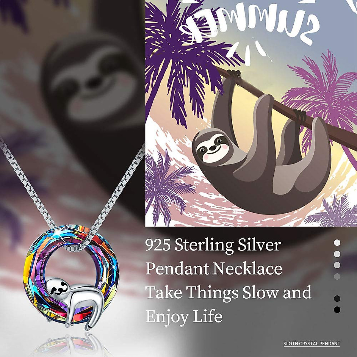 JUSTKIDSTOY Crystal Sloth Necklace for Women 925 Sterling Silver Animal Pendant Necklaces Sloth Jewelry Gifts Christmas Mother's Day Necklace.