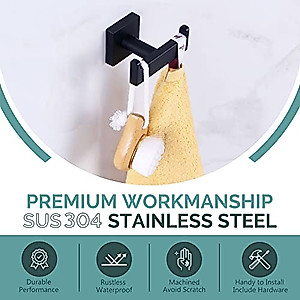 Angle Simple Double Towel Hook Matte Black, SUS304 Stainless Steel Bathroom Robe Holder, Shower Towel Hanger Wall Mounted