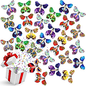 Lenwen 100 Pcs Magic Flying Butterfly Wind up Paper Butterflies That Fly Rubber Band Powered for Bookmark Card Surprise Gift Wedding Birthday Party 10 Styles, 4.41 x 4.92 Inch
