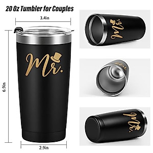 LiqCool Mr and Mrs Gifts, Wedding Gifts for Couple Wife Husband Bride Groom, Anniversary Birthday Gifts for Newlyweds, 20Oz Double Wall Vacuum Stainless Steel Tumbler Set(White & Black)
