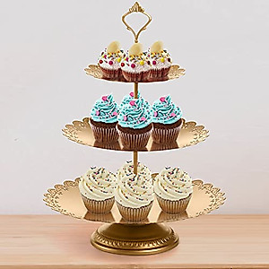 Suwimut 10 Pieces Gold Cake Stand Set, Metal Round Cupcake Holder Dessert Display Plate Serving Platter, Dessert Table Stands and Trays Set for Christmas, Wedding, Birthday, Anniversary, Tea Party