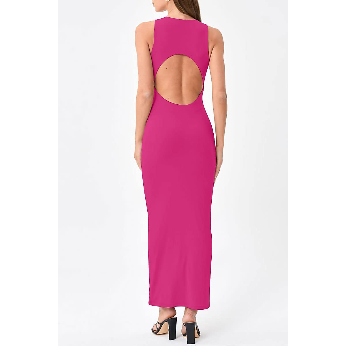 LILLUSORY Womens Hot Pink Dresses Casual Sexy Sleeveless Casual Bodycon Party Maxi Backless Summer Cute Long Y2K Dress
