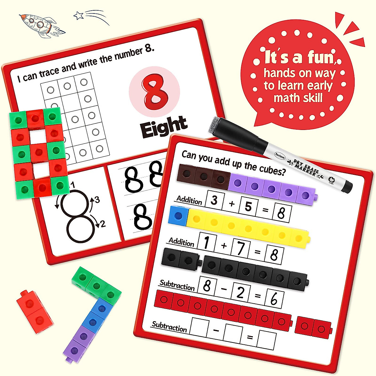 Torlam Math Cubes Math Manipulatives Activity Set, Counting Toys Snap Linking Cube for Kids Kindergarten Learning Activities