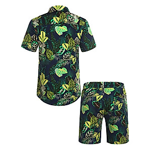 COOFANDY Men's Floral Pattern 2 Piece Summer Beach Short Sleeve Tracksuits