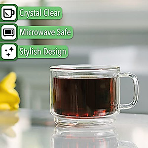 BTaT- Stackable Insulated Coffee Mug, Coffee Glass, Large, Set of 4 (16oz, 500ml), Double Wall Glass Coffee Cups, Tea Cups, Latte Cups, Glass Coffee Mug, Latte Mug, Clear Mugs, Mother's Day Gift