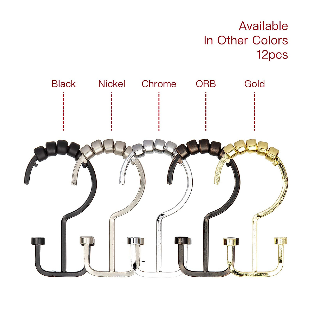 Utopia Alley Shower Hooks - Double Shower Curtain Rings for Bathroom - Rust Resistant Shower Curtain Hooks for Shower Curtain or Liner - Flat Double Shower Curtain Hooks - Set of 12, Matte Black