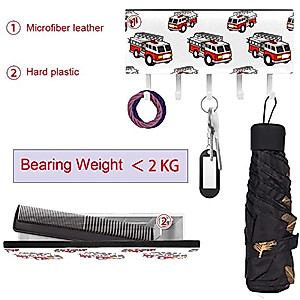 Fire Engine White Leather Hook Wall Mounted Coat Rack, 5 Hook Organizer Rail Rack for Door Kitchen Bathroom Bedroom Closet Room Entryway