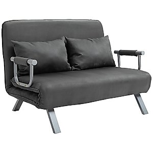 HOMCOM Convertible Sofa Bed Sleeper Chair, 5 Position Adjustable Backrest, Armchair Sleeper with Pillows, Leisure Chaise Lounge Couch, Gray